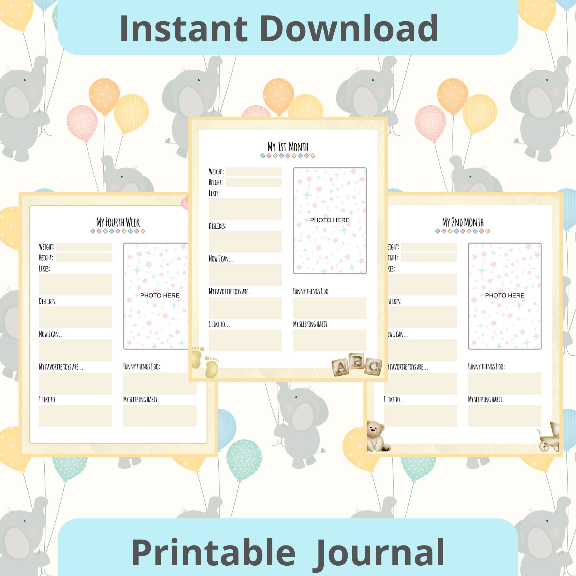Baby's First Year Printable Baby Book, Baby Memory Book, Baby Shower ...