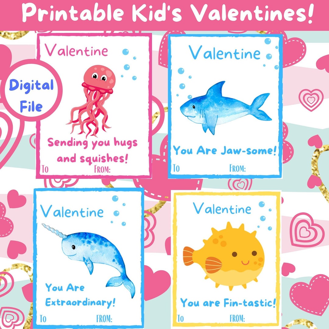 Printable Sea Life Valentine's Day Cards for Kids, Cards for Kids ...