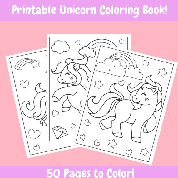 Printable Unicorn Coloring Book Unicorn Birthday Pages for | Etsy