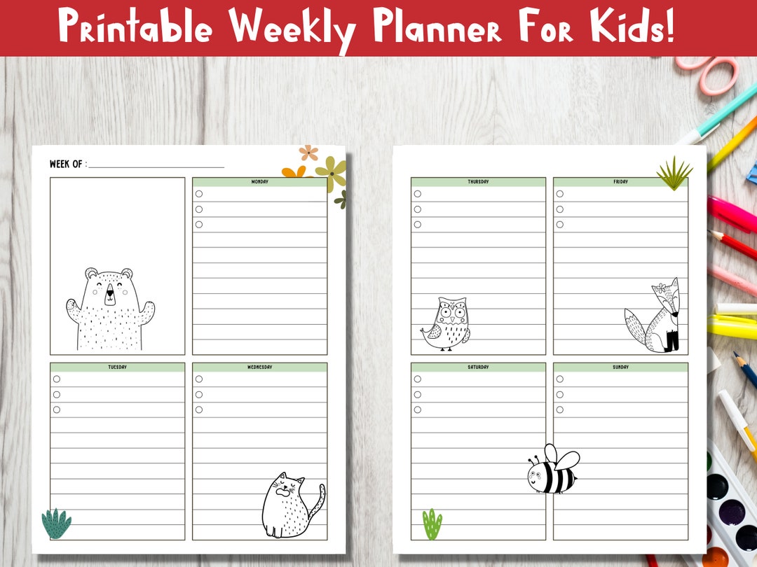 Printable Weekly Planner for Kids, Child's Routine Chart, Kid's Daily ...