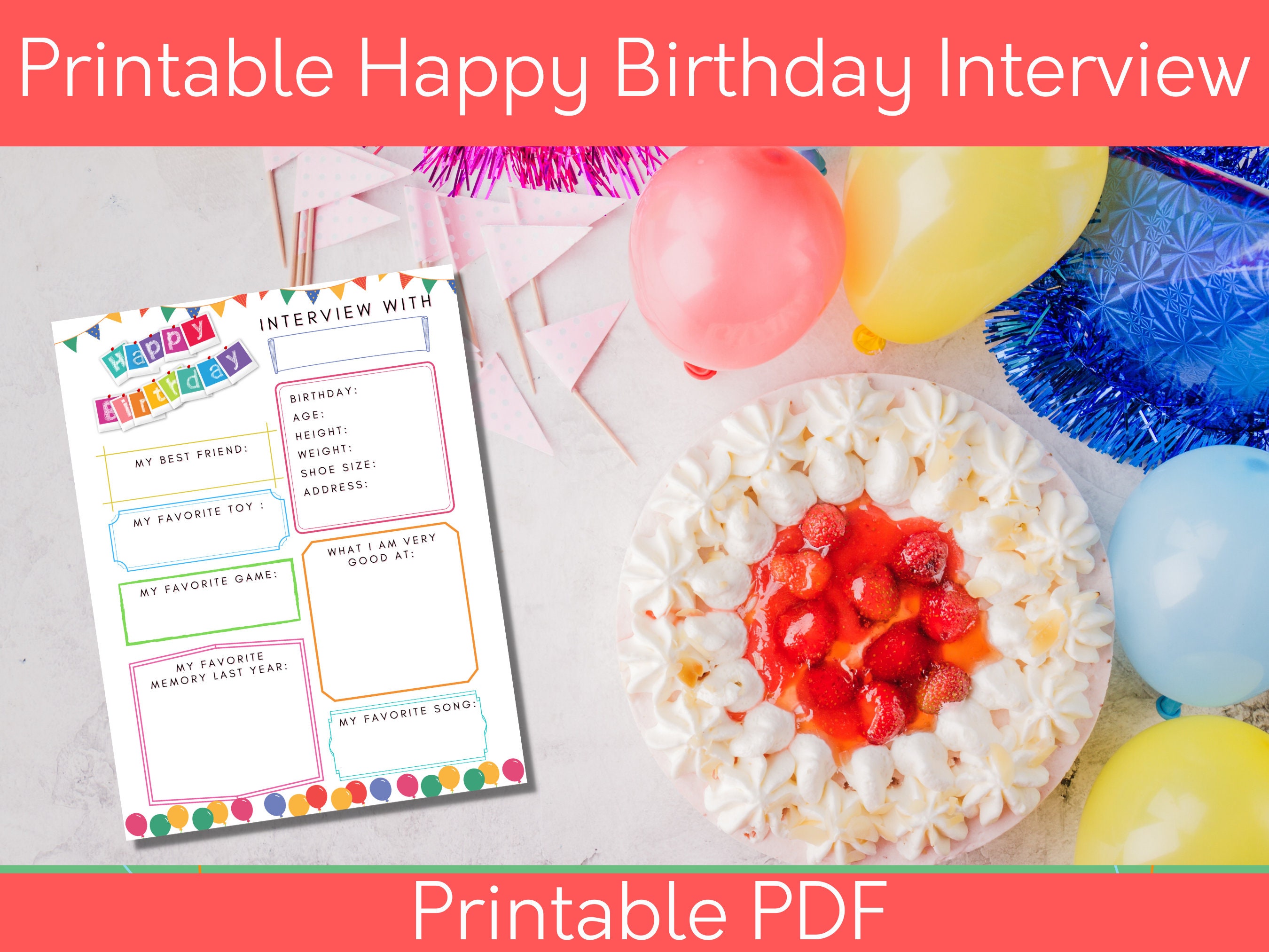 Happy First Birthday Interview Printable, Kids Birthday Interview ...