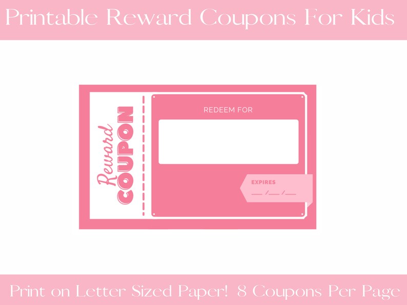 Printable Reward Coupons for Kids, Prefilled Rewards, Homeschool ...