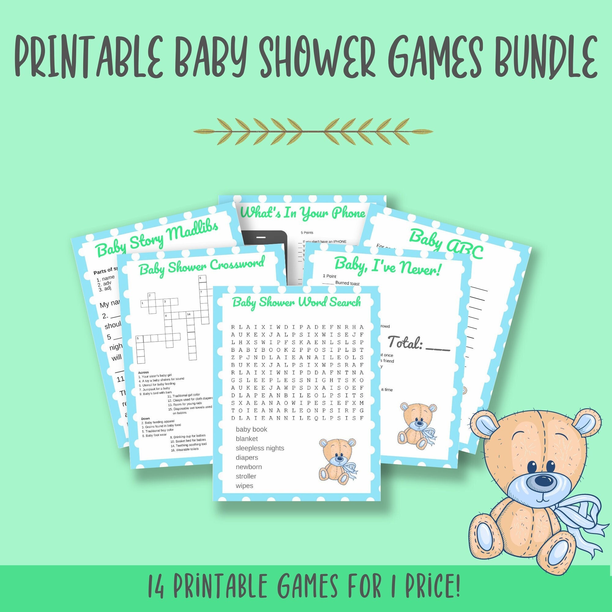 Printable Baby Shower Games Bundle Baby Shower Activity Game - Etsy