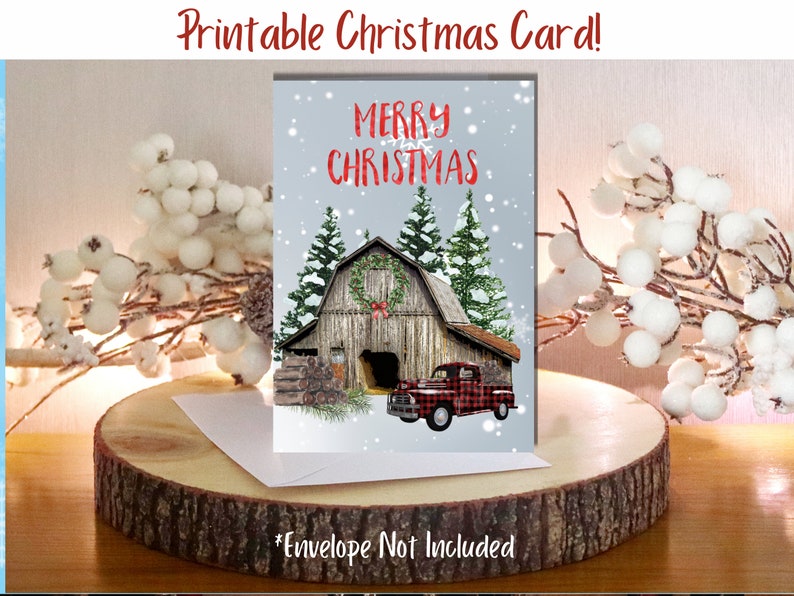 Printable Christmas Card, Country Christmas, Barn Xmas Card, Holiday ...