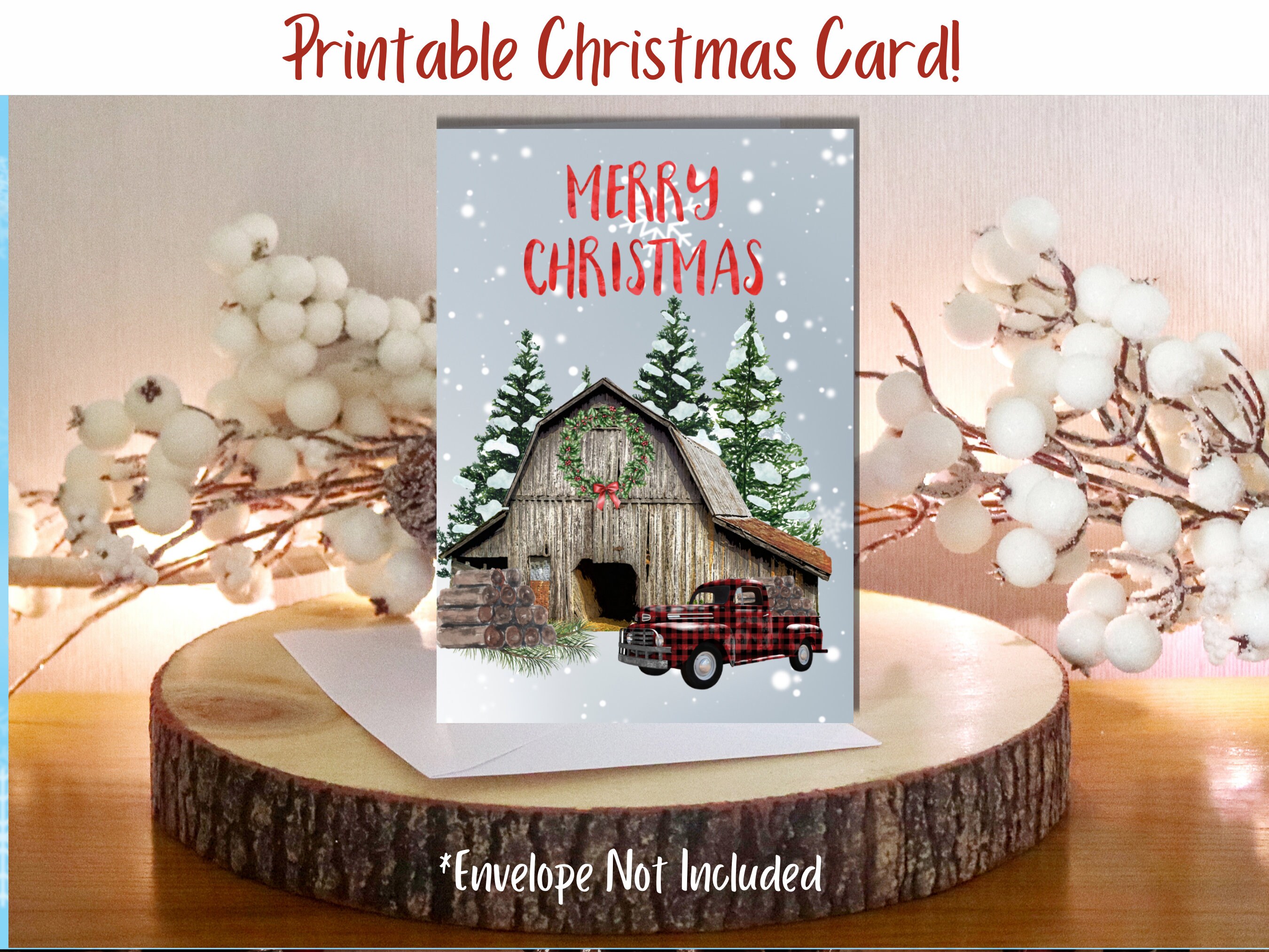 Printable Christmas Card, Country Christmas, Barn Xmas Card, Holiday ...