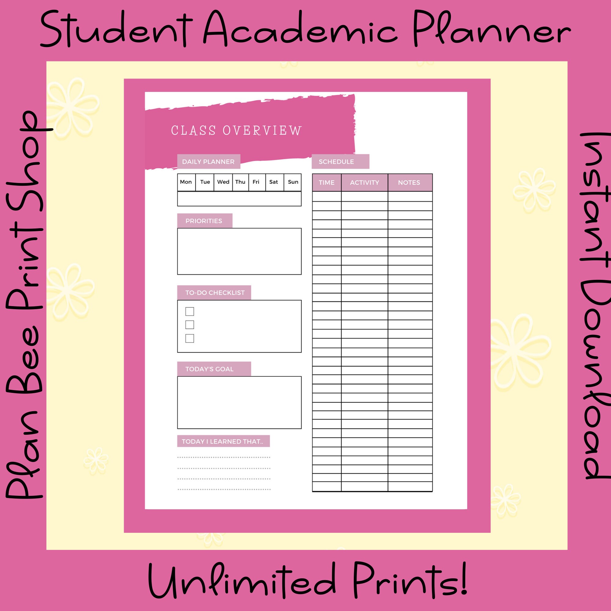 Printable Student Academic Planner, College Planner, School Supplies ...