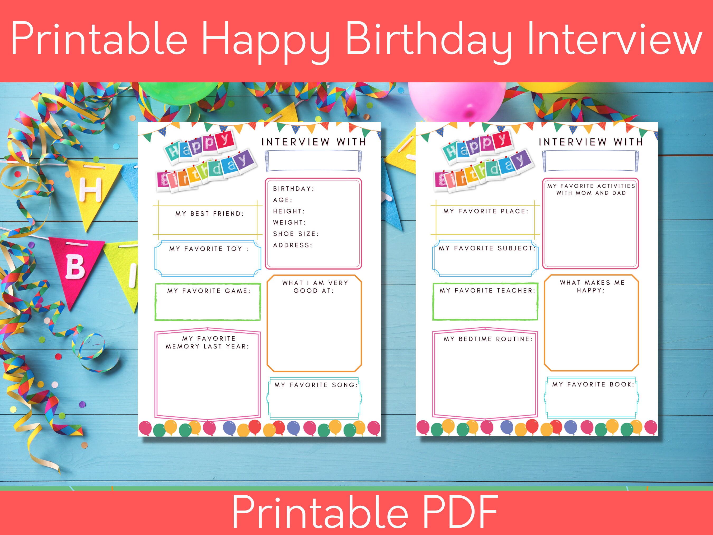 Happy First Birthday Interview Printable Kids Birthday - Etsy