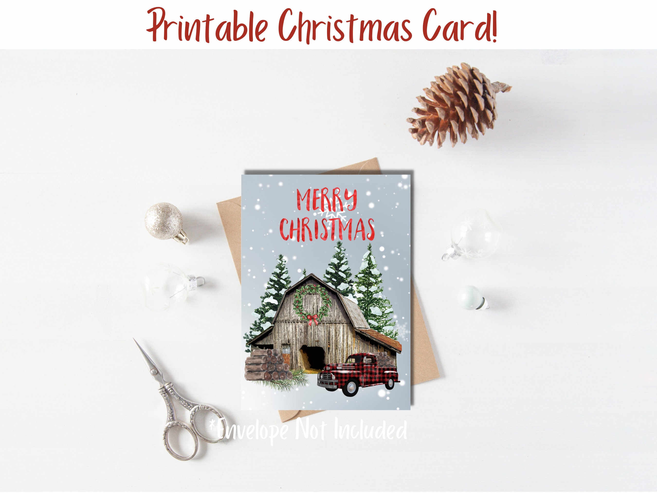 Printable Christmas Card, Country Christmas, Barn Xmas Card, Holiday ...