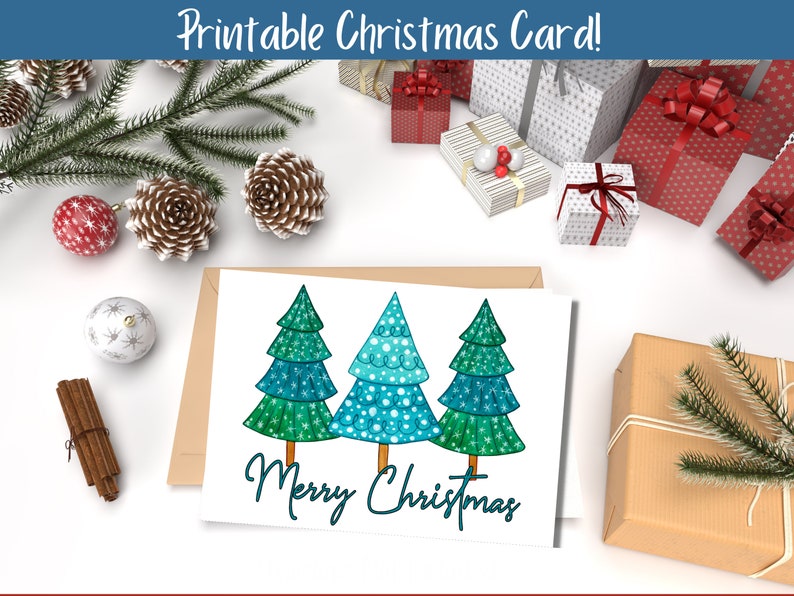 Printable Christmas Card Christmas Tree Card Greeting Card - Etsy