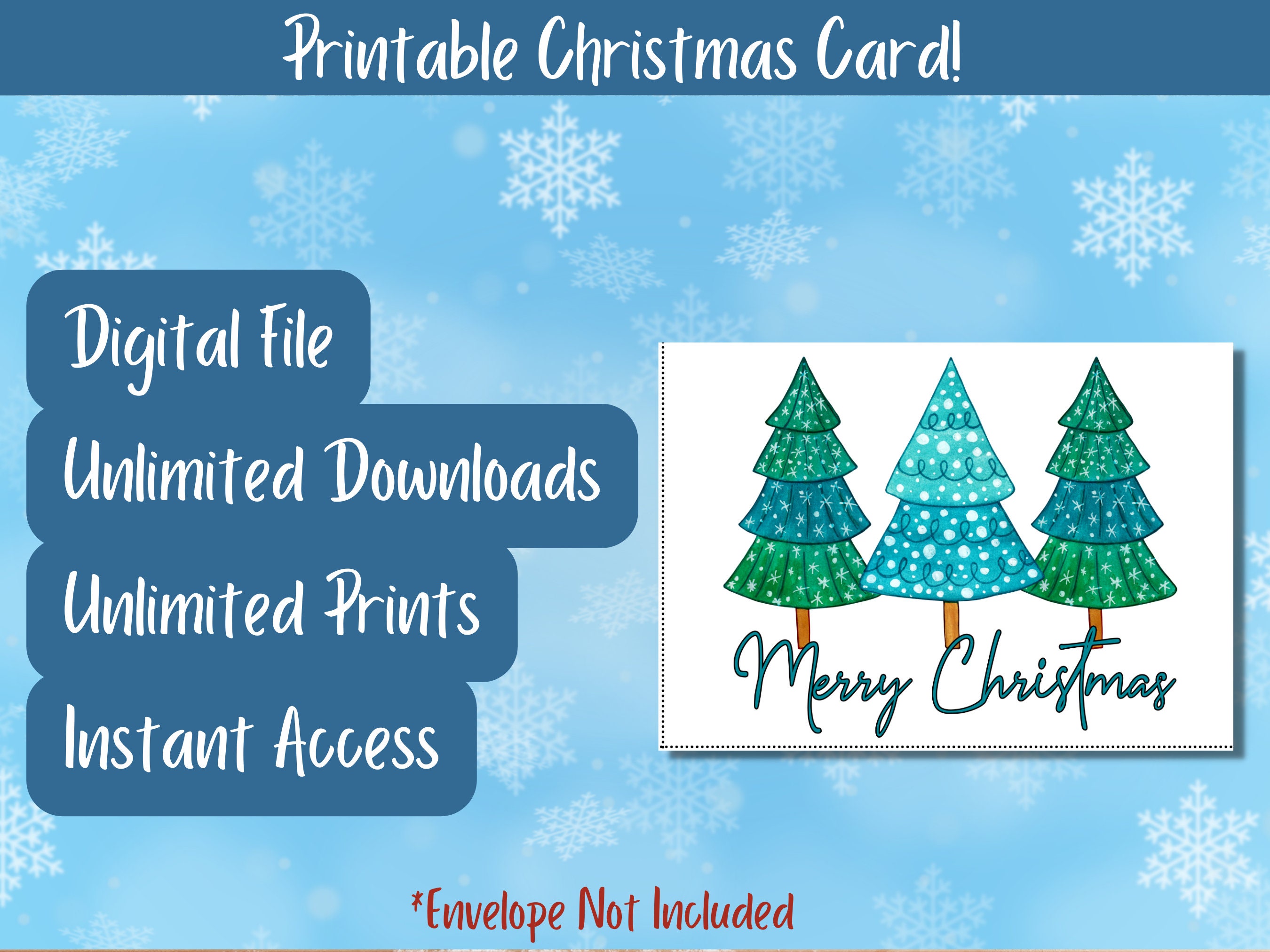 Printable Christmas Card Christmas Tree Card Greeting Card - Etsy