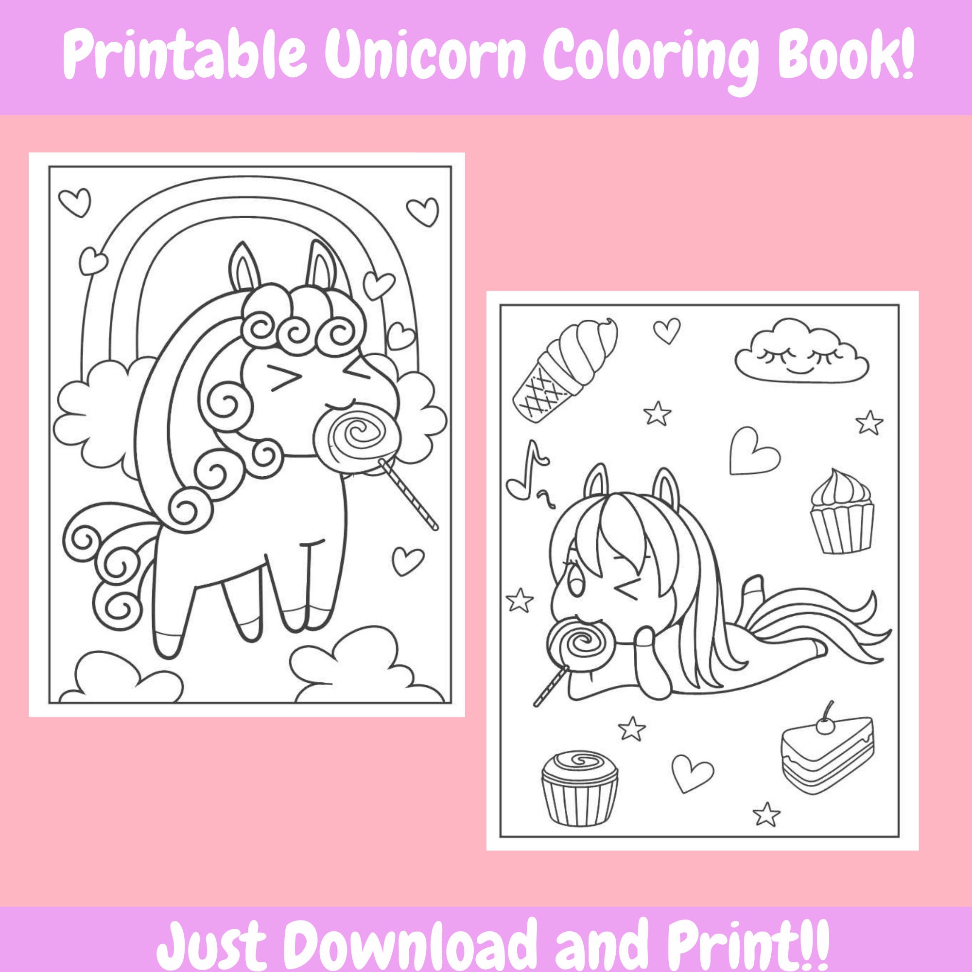 Printable Unicorn Coloring Book, Unicorn Birthday, Pages for Kids ...