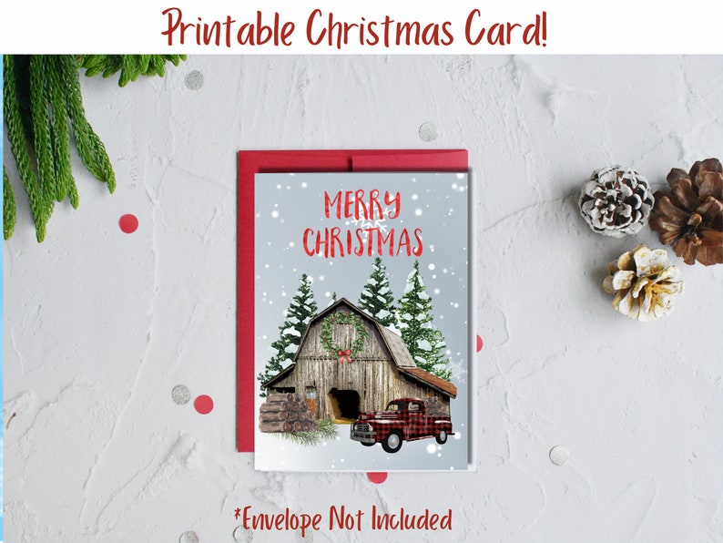 Printable Christmas Card, Country Christmas, Barn Xmas Card, Holiday ...