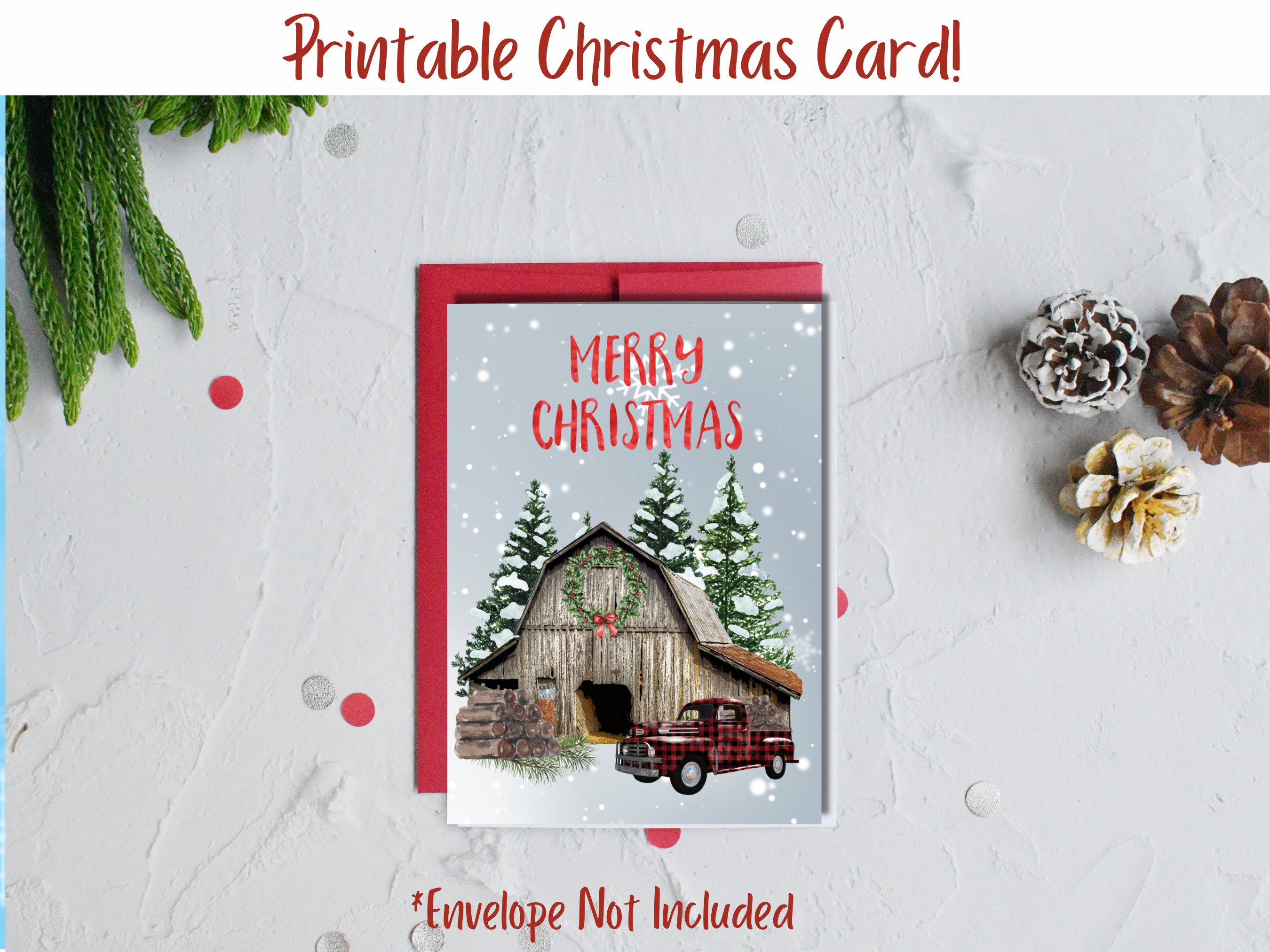 Printable Christmas Card, Country Christmas, Barn Xmas Card, Holiday ...