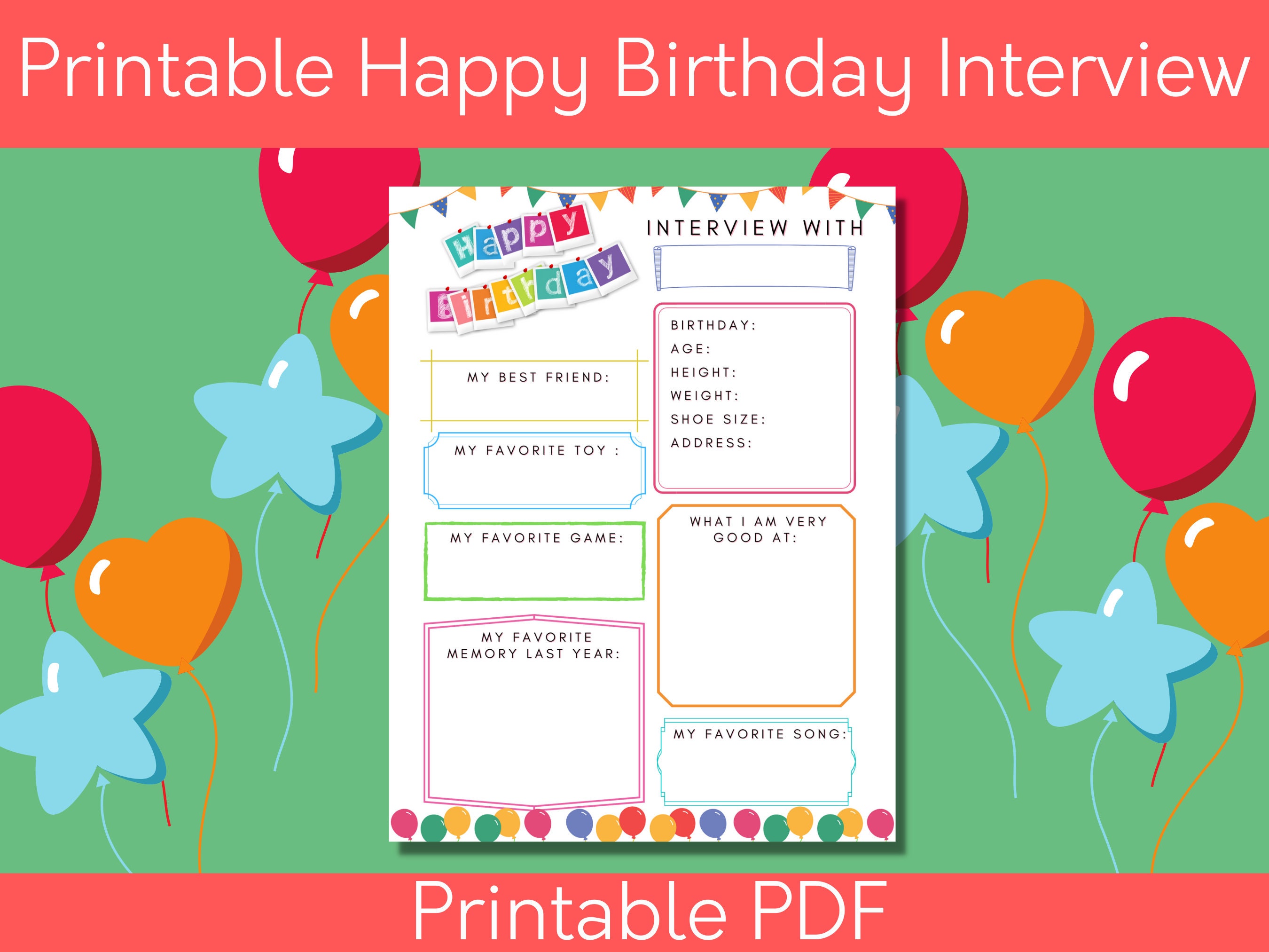 Happy First Birthday Interview Printable, Kids Birthday Interview ...