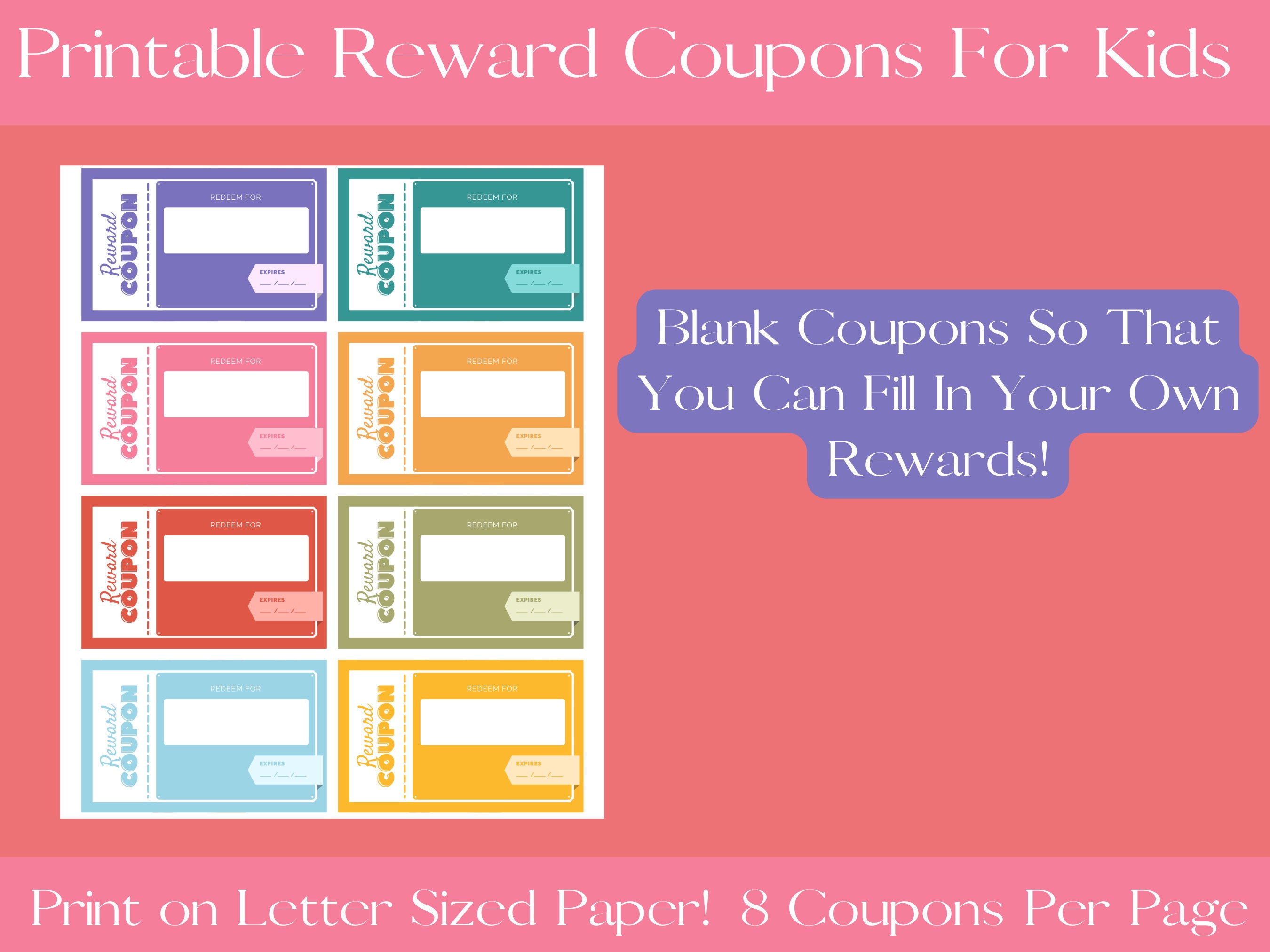 Printable Reward Coupons for Kids, Prefilled Rewards, Homeschool ...