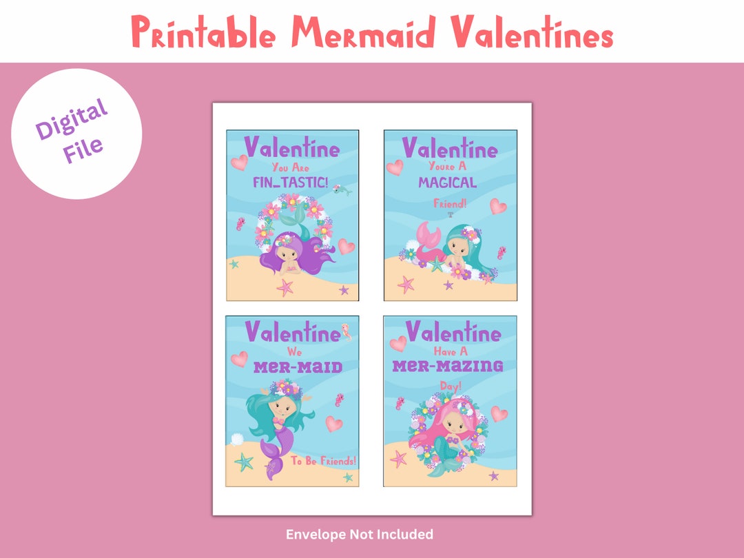 Printable Mermaid Valentine's Day Cards for Kids, Cards for Kids ...