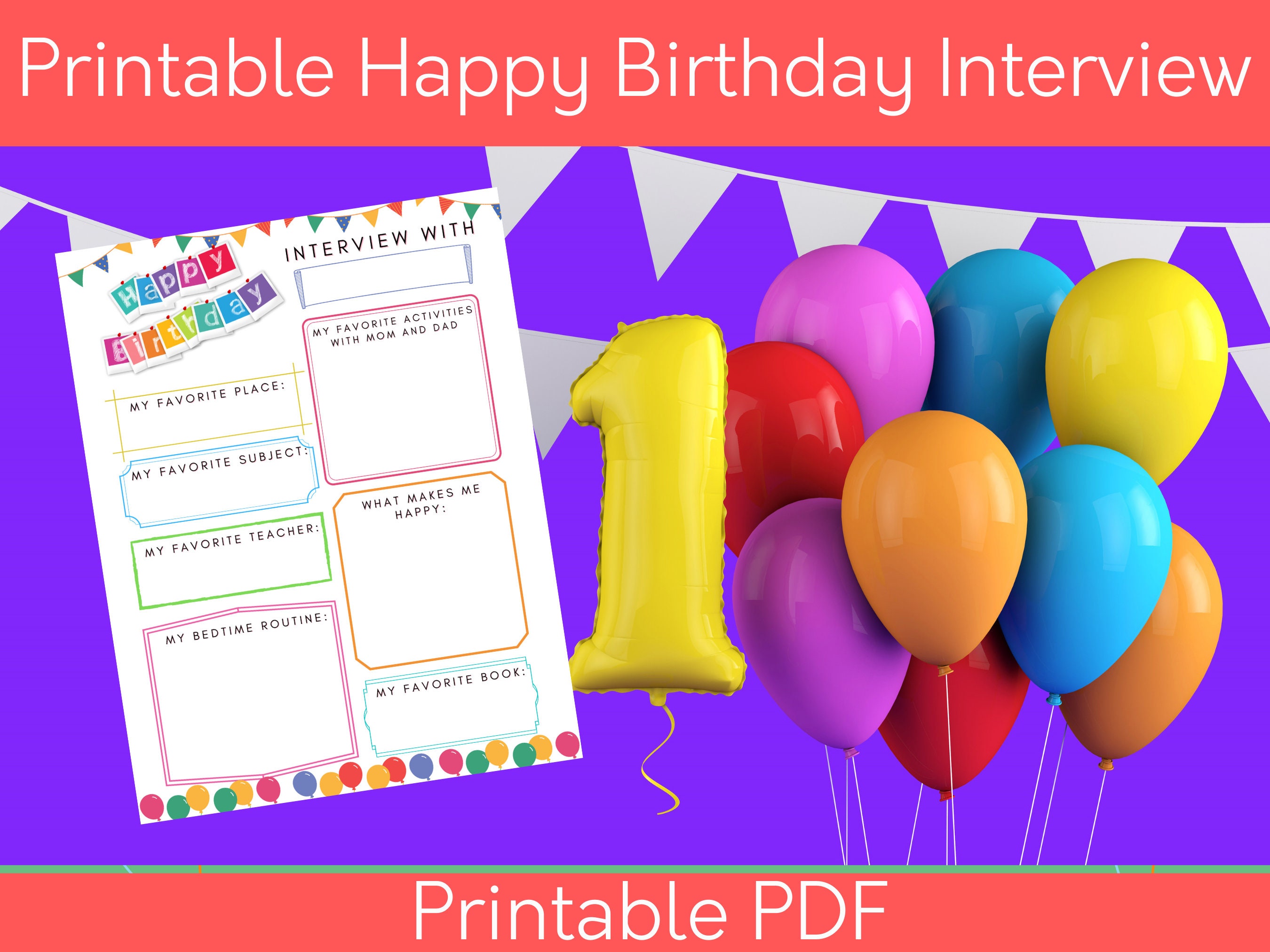 Happy First Birthday Interview Printable, Kids Birthday Interview ...