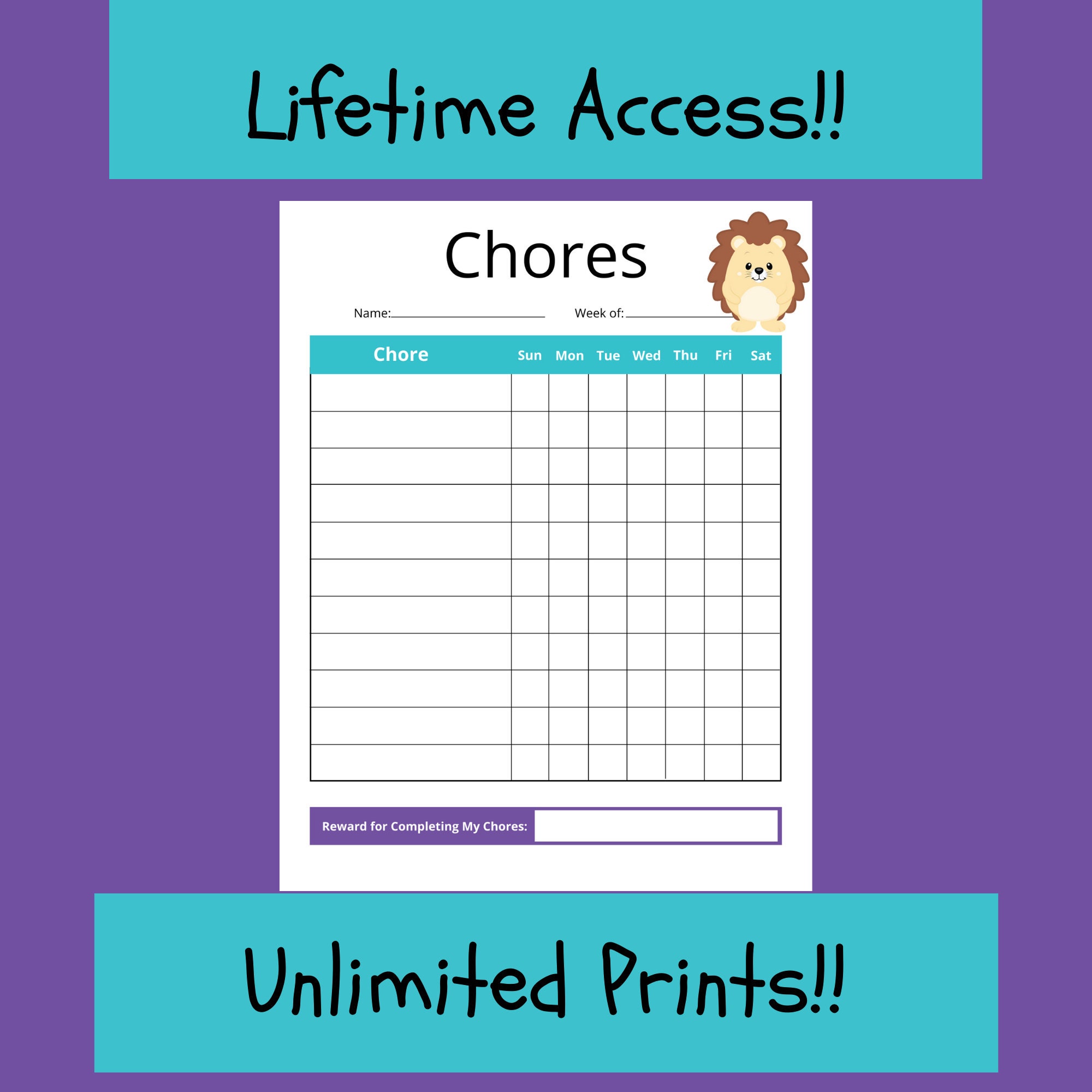 Printable Chore Chart for Kids, Responsibility Chart, Child's Task List ...