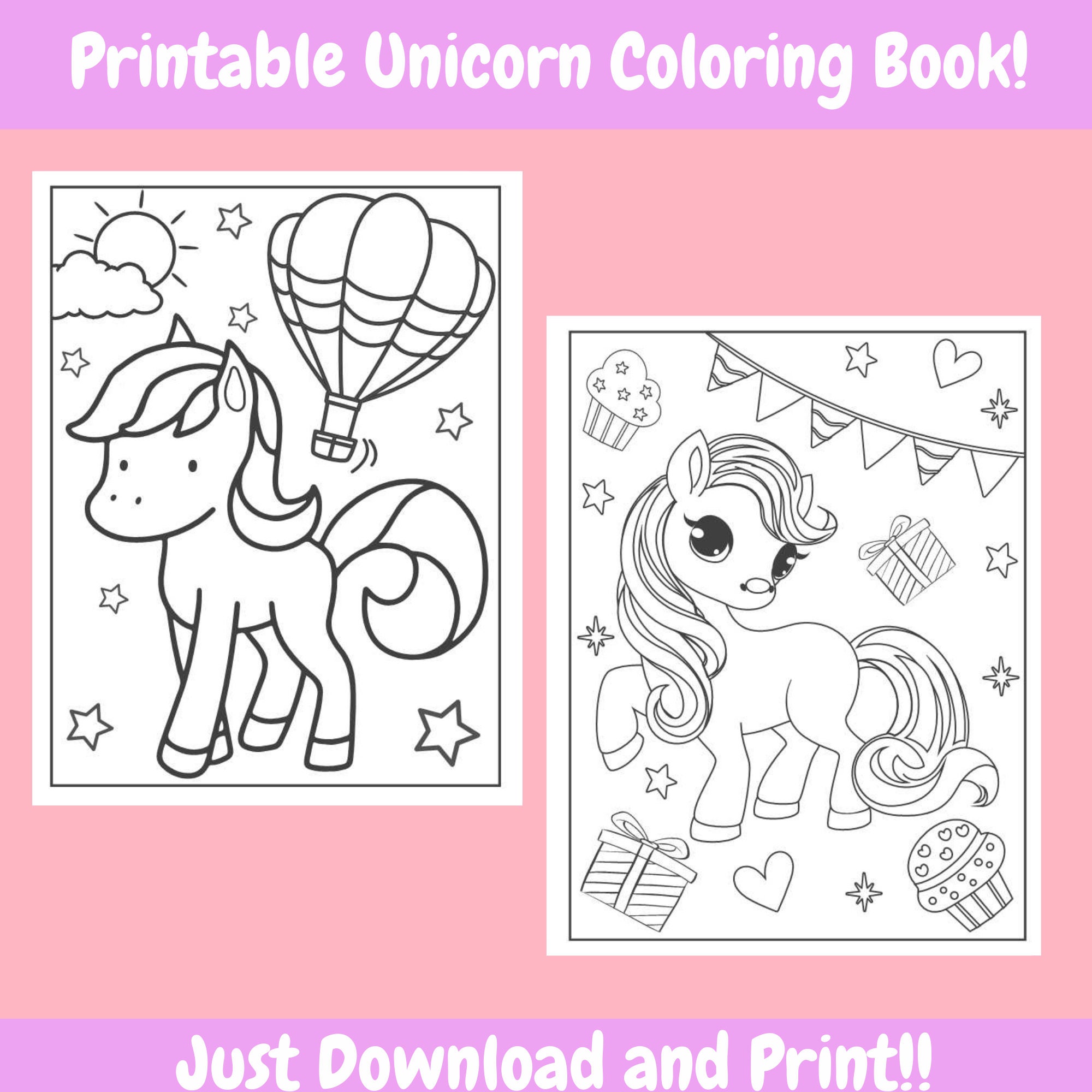 Printable Unicorn Coloring Book, Unicorn Birthday, Pages for Kids ...