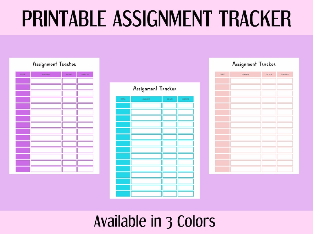 Printable Assignment Tracker Homework Tracker Deadline - Etsy