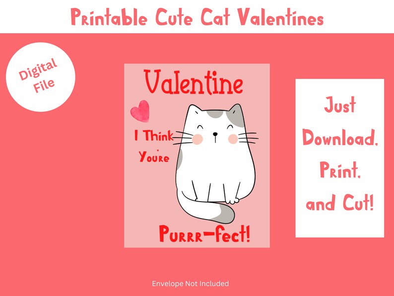Printable Cute Cat Valentine's Day Cards, Cards for Kids, Preschool ...