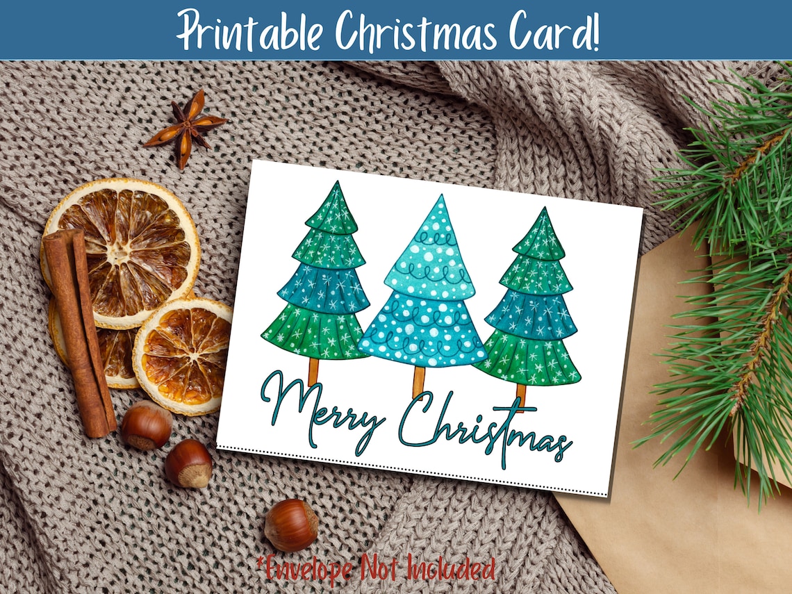 Printable Christmas Card Christmas Tree Card Greeting Card - Etsy