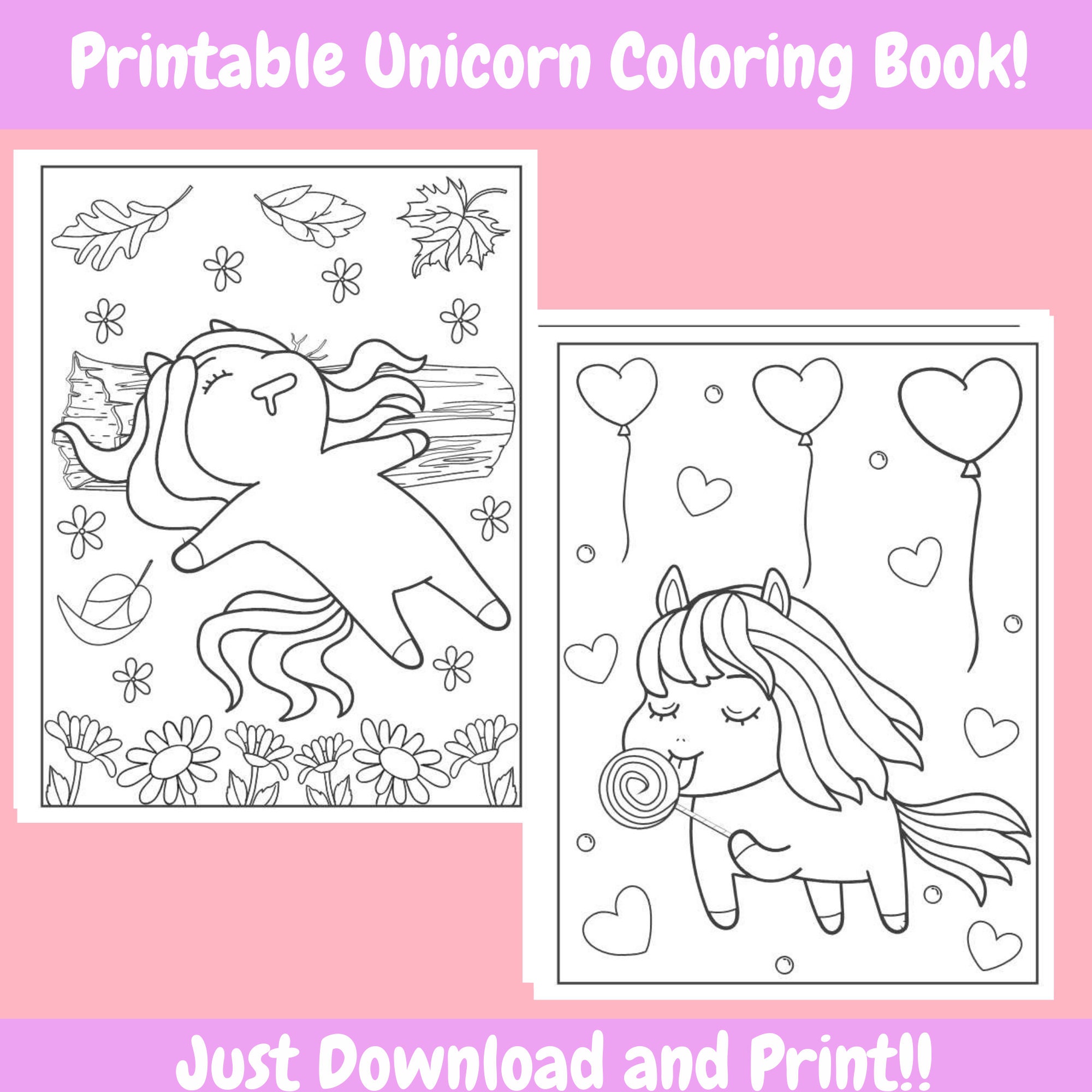 Printable Unicorn Coloring Book, Unicorn Birthday, Pages for Kids ...
