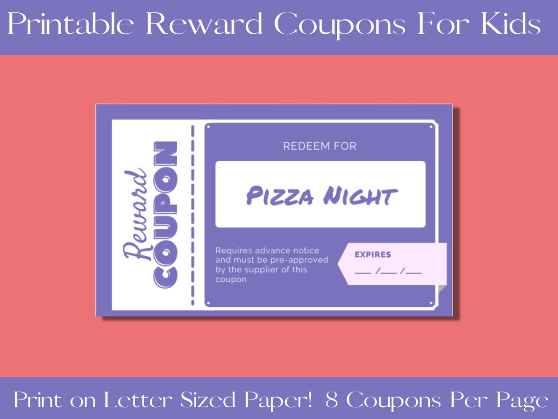 Printable Reward Coupons for Kids, Prefilled Rewards, Homeschool ...
