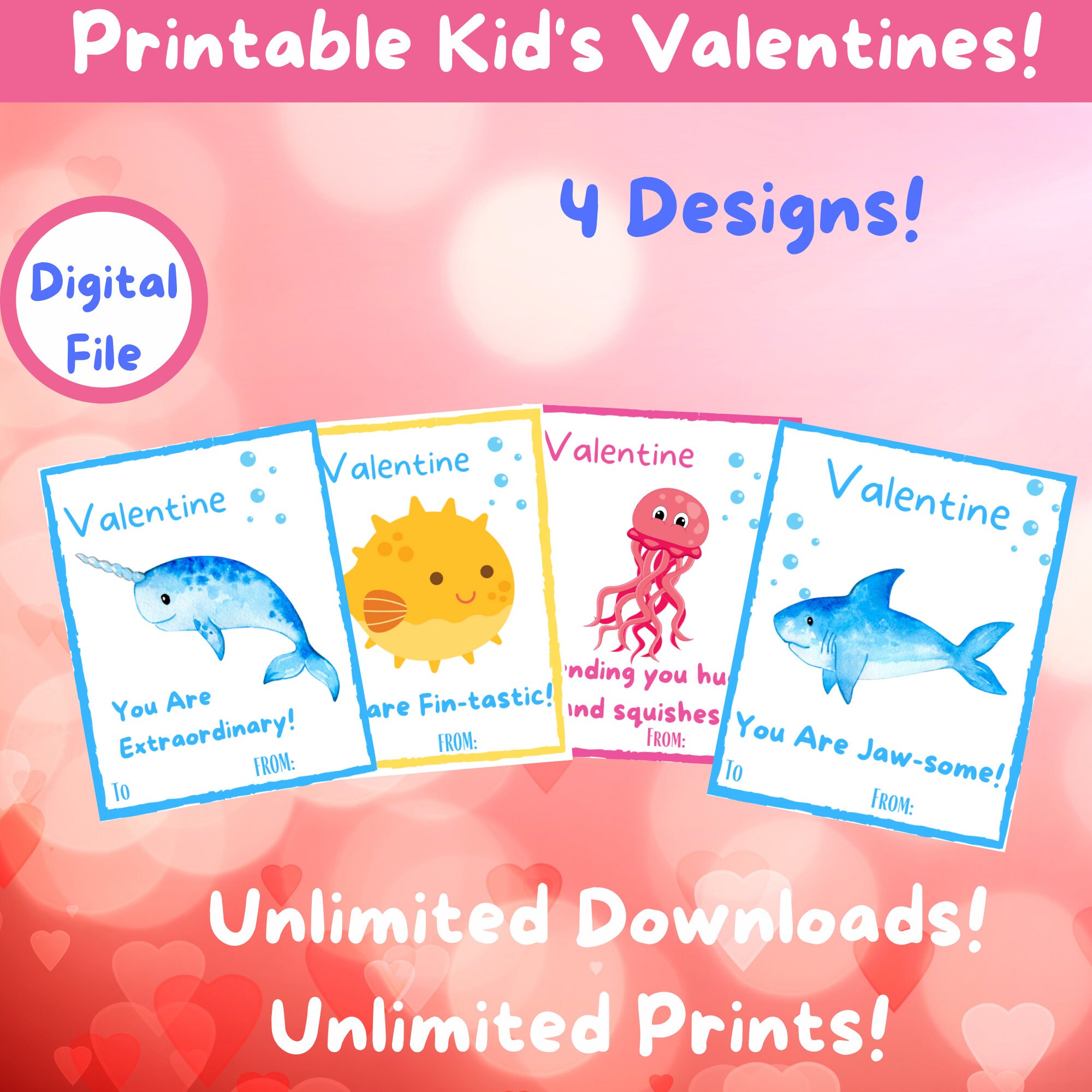 Printable Sea Life Valentine's Day Cards for Kids, Cards for Kids ...