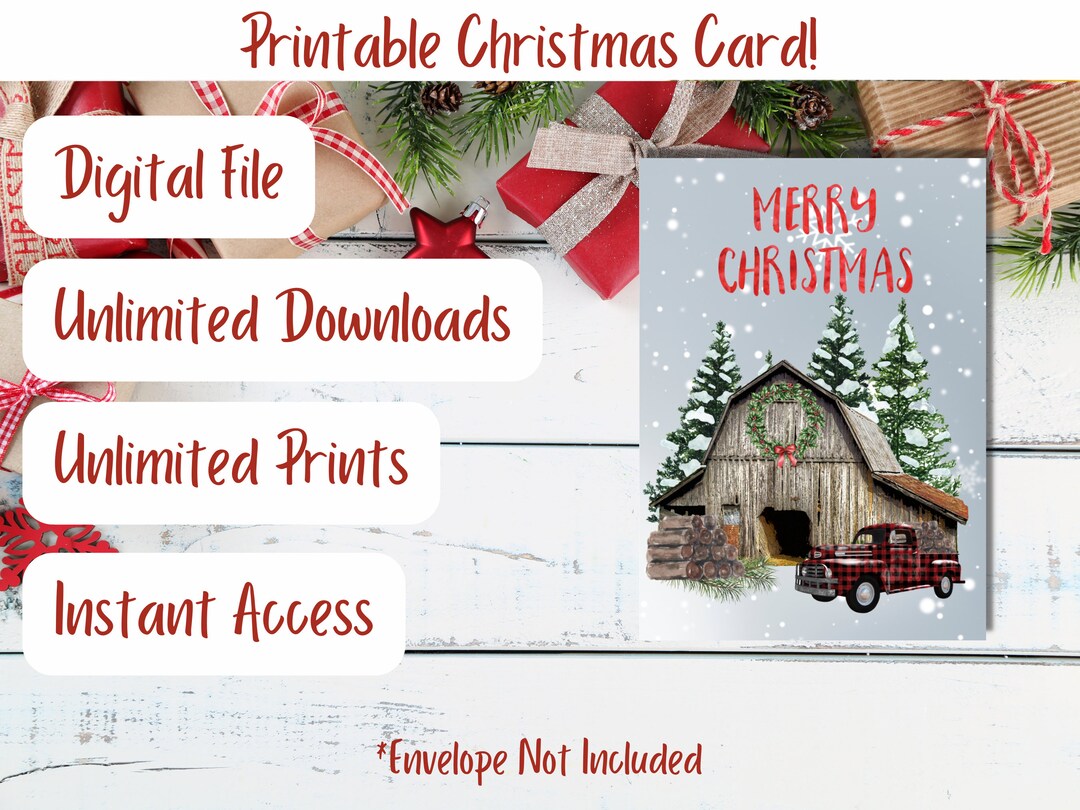 Printable Christmas Card, Country Christmas, Barn Xmas Card, Holiday ...