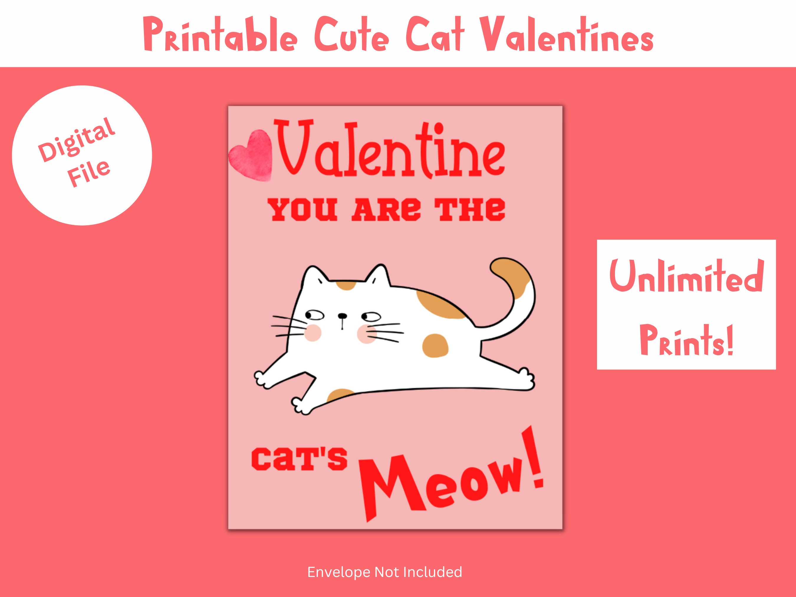 Printable Cute Cat Valentine's Day Cards Cards for Kids - Etsy