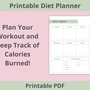 Printable Diet Planner Workout Tracker Meal Plan Fitness - Etsy