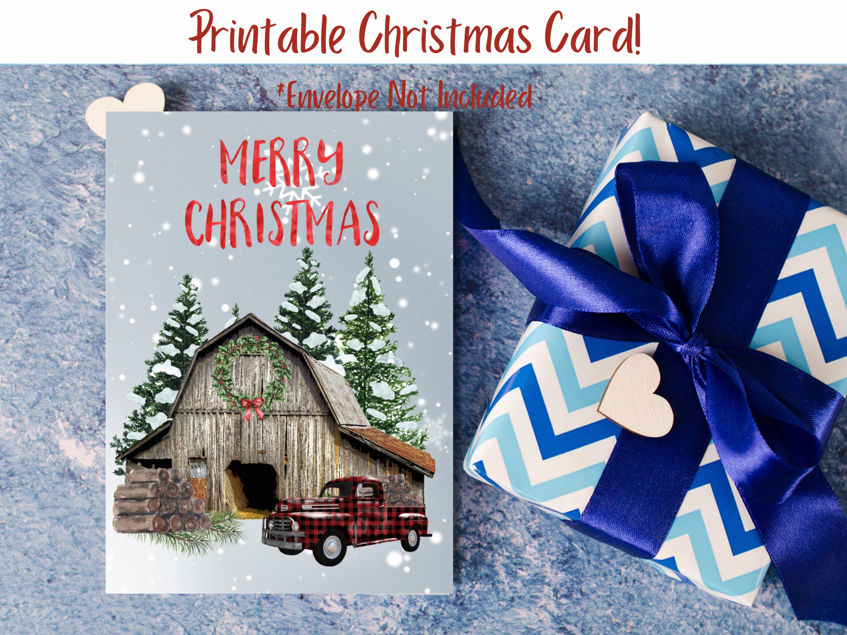 Printable Christmas Card, Country Christmas, Barn Xmas Card, Holiday ...