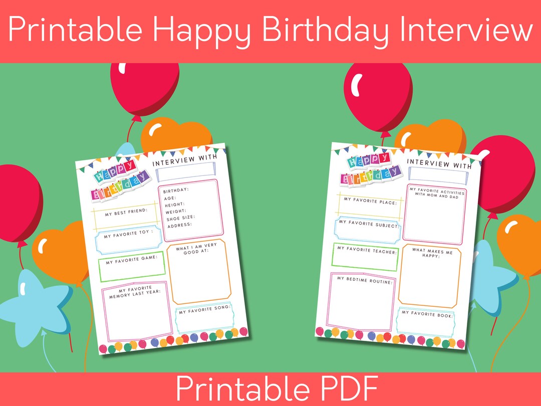 Happy First Birthday Interview Printable Kids Birthday - Etsy