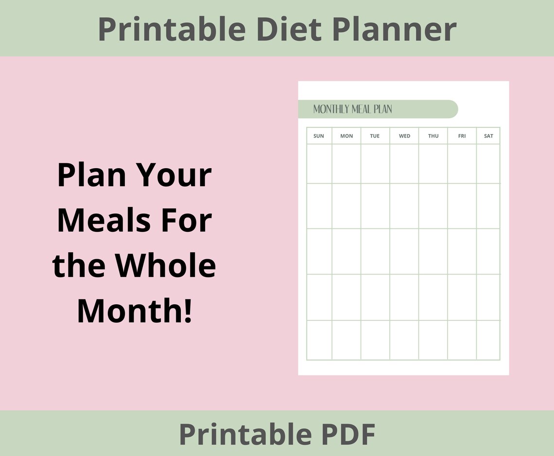 Printable Diet Planner Workout Tracker Meal Plan Fitness - Etsy