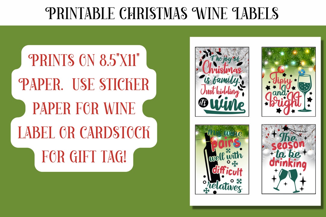 Printable Christmas Wine Bottle Labels Gift for Wine Lover - Etsy