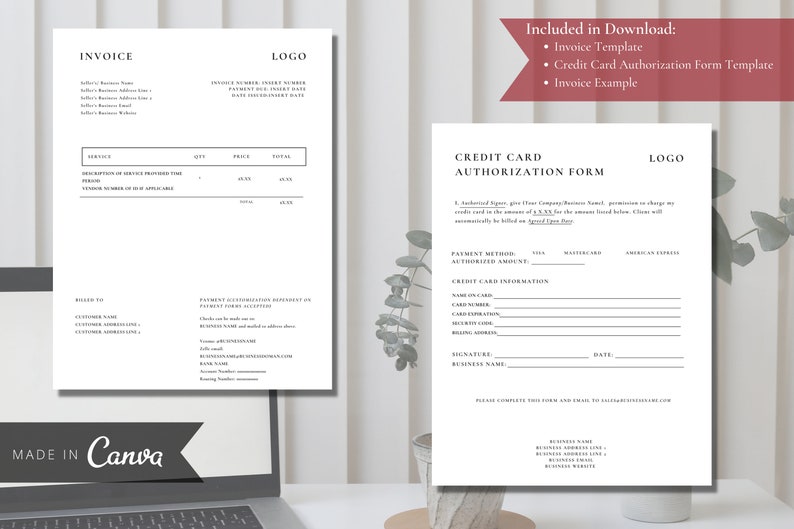 Invoice and Credit Card Authorization CANVA Template for Small ...