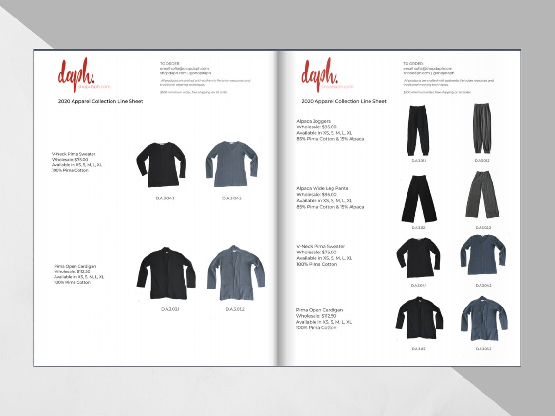 Basic Line Sheet Fashion Business Product List Wholesale Product ...