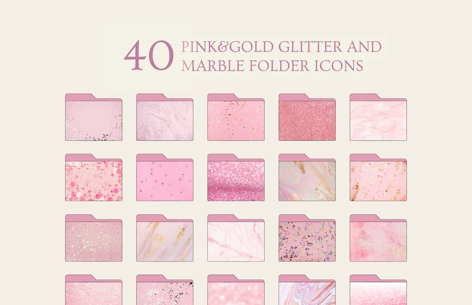 Pink & Gold Glitter and Marble Folder Icons | Bundle of 40 | Aesthetic ...