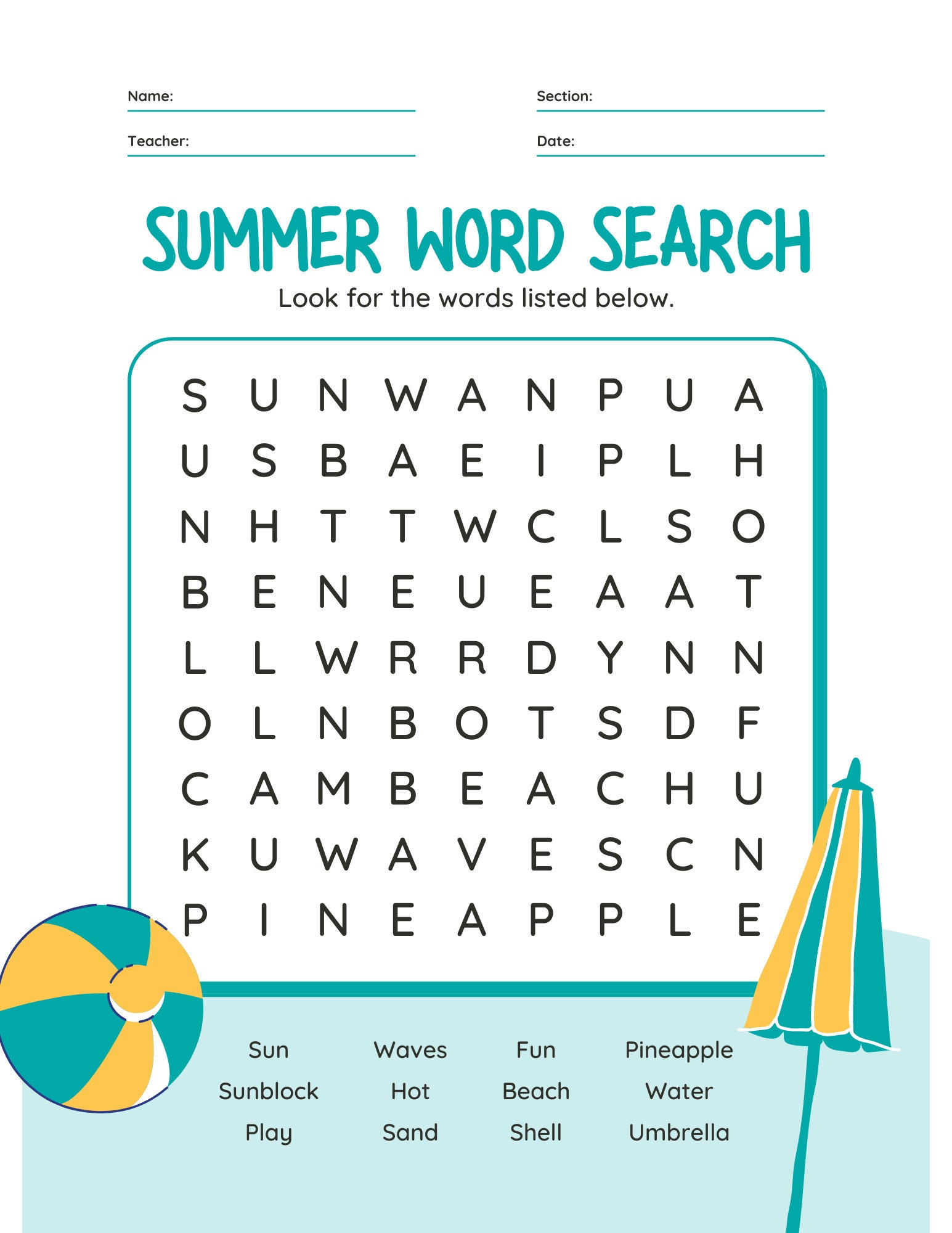 Summer Word Search - Etsy