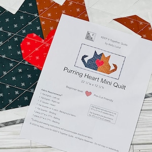Purring Heart Mini Quilt Pattern, Cat Quilt - Etsy
