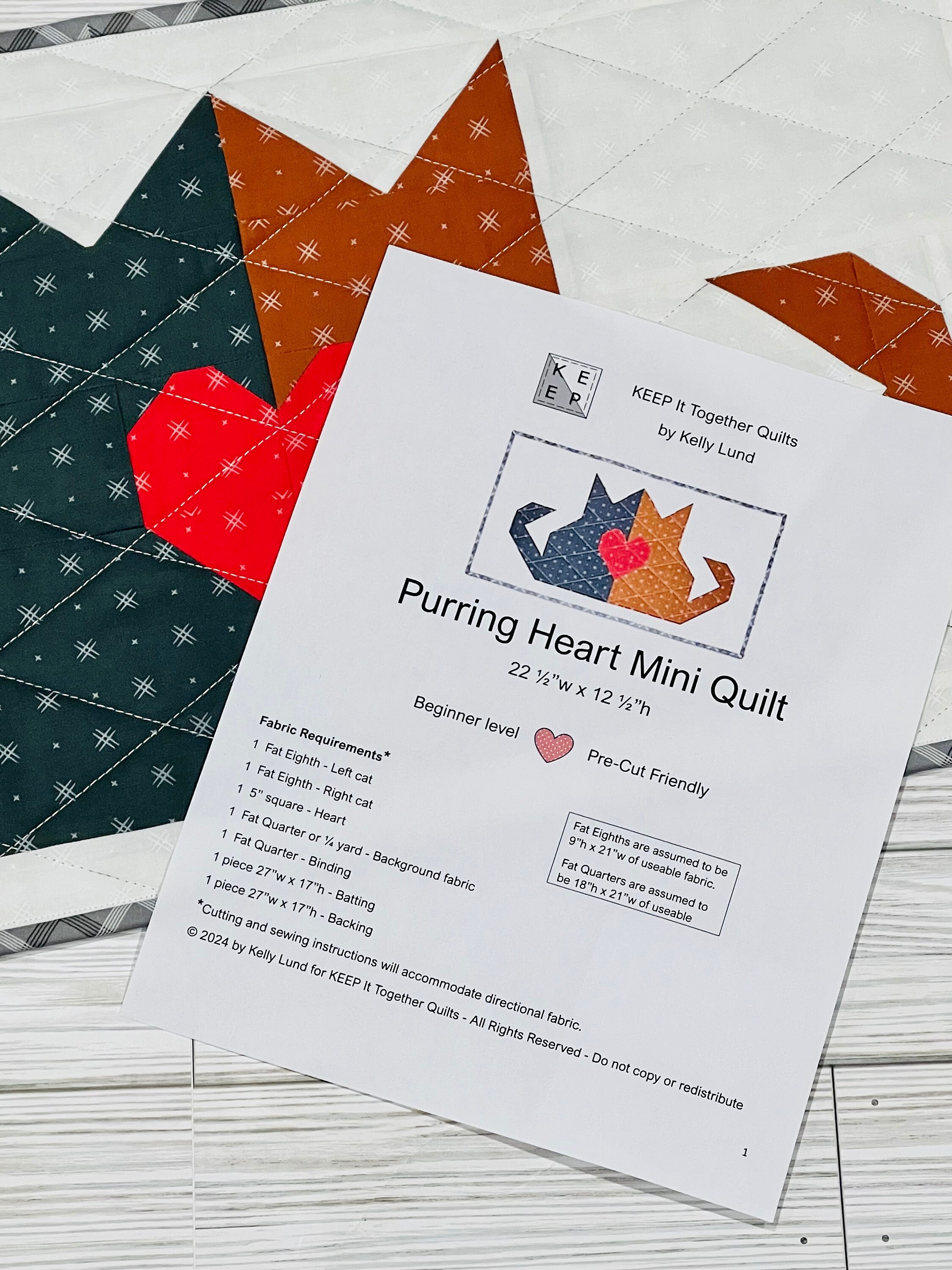 Purring Heart Mini Quilt Pattern, Cat Quilt - Etsy