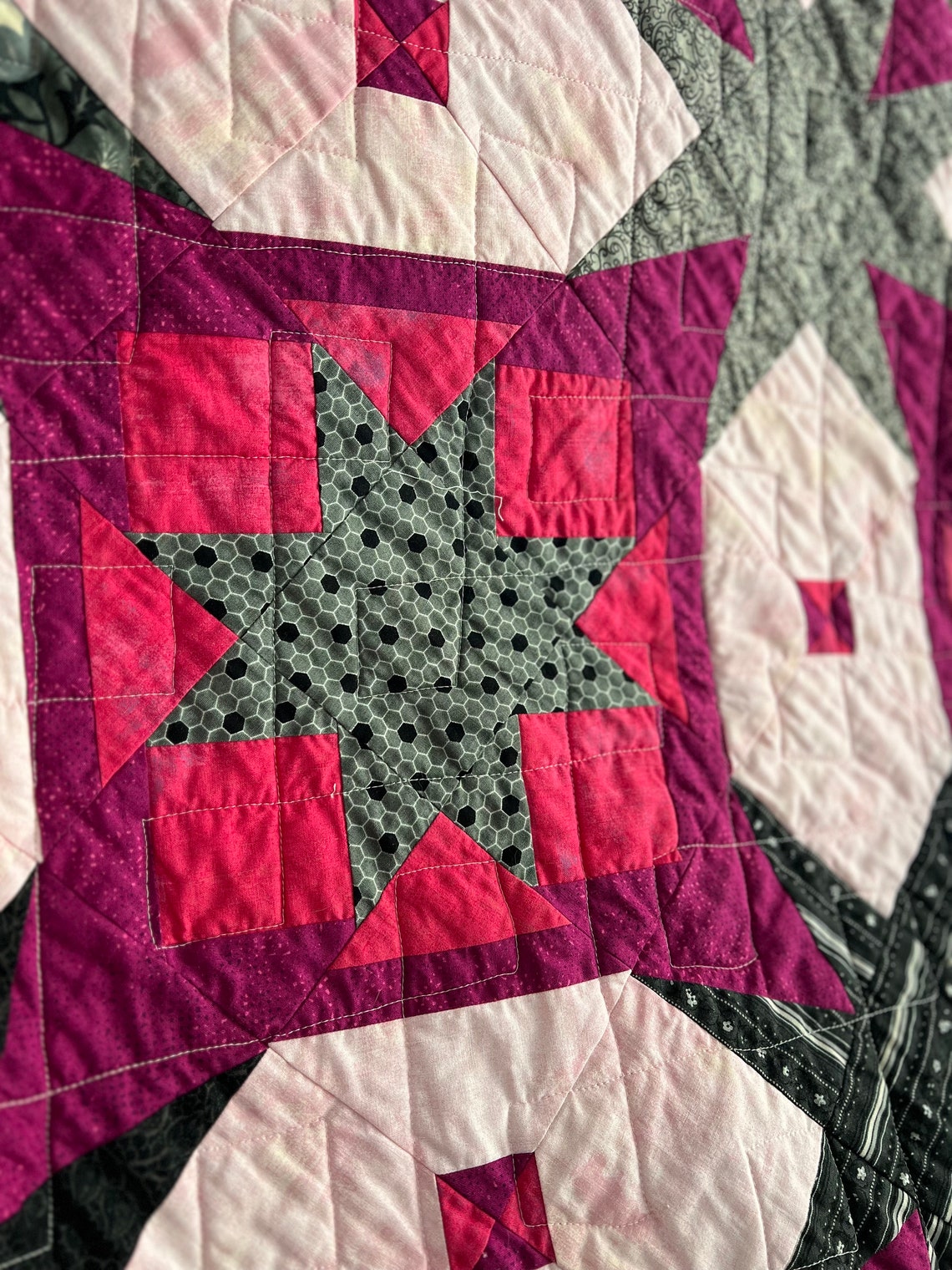 Handmade Star Quilt, Throw Size Ombré Quilt, Ready to Ship, Modern Pink ...