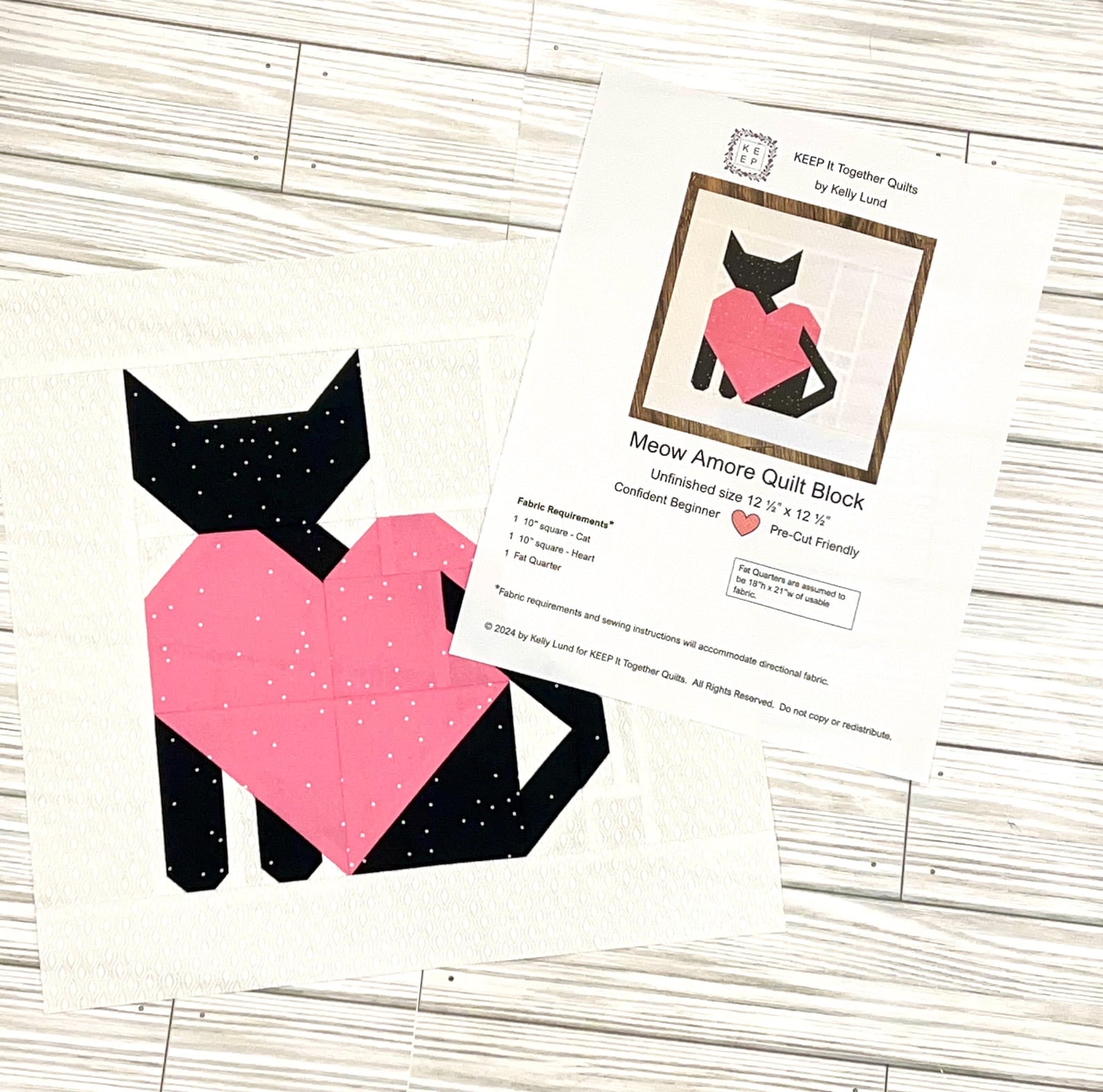 Meow Amore Quilt Block Pattern, Cat Quilt - Etsy