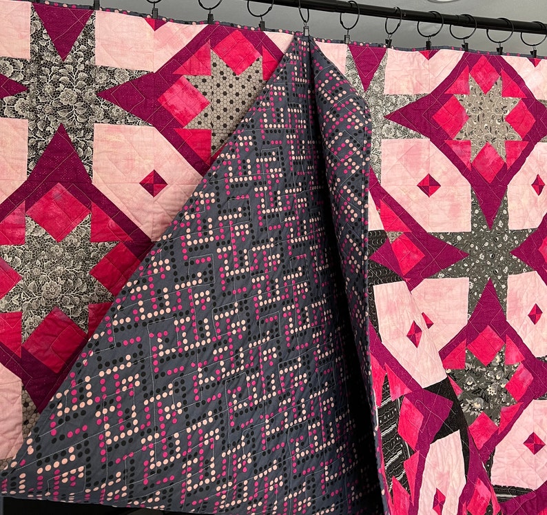 Handmade Star Quilt, Throw Size Ombré Quilt, Ready to Ship, Modern Pink ...