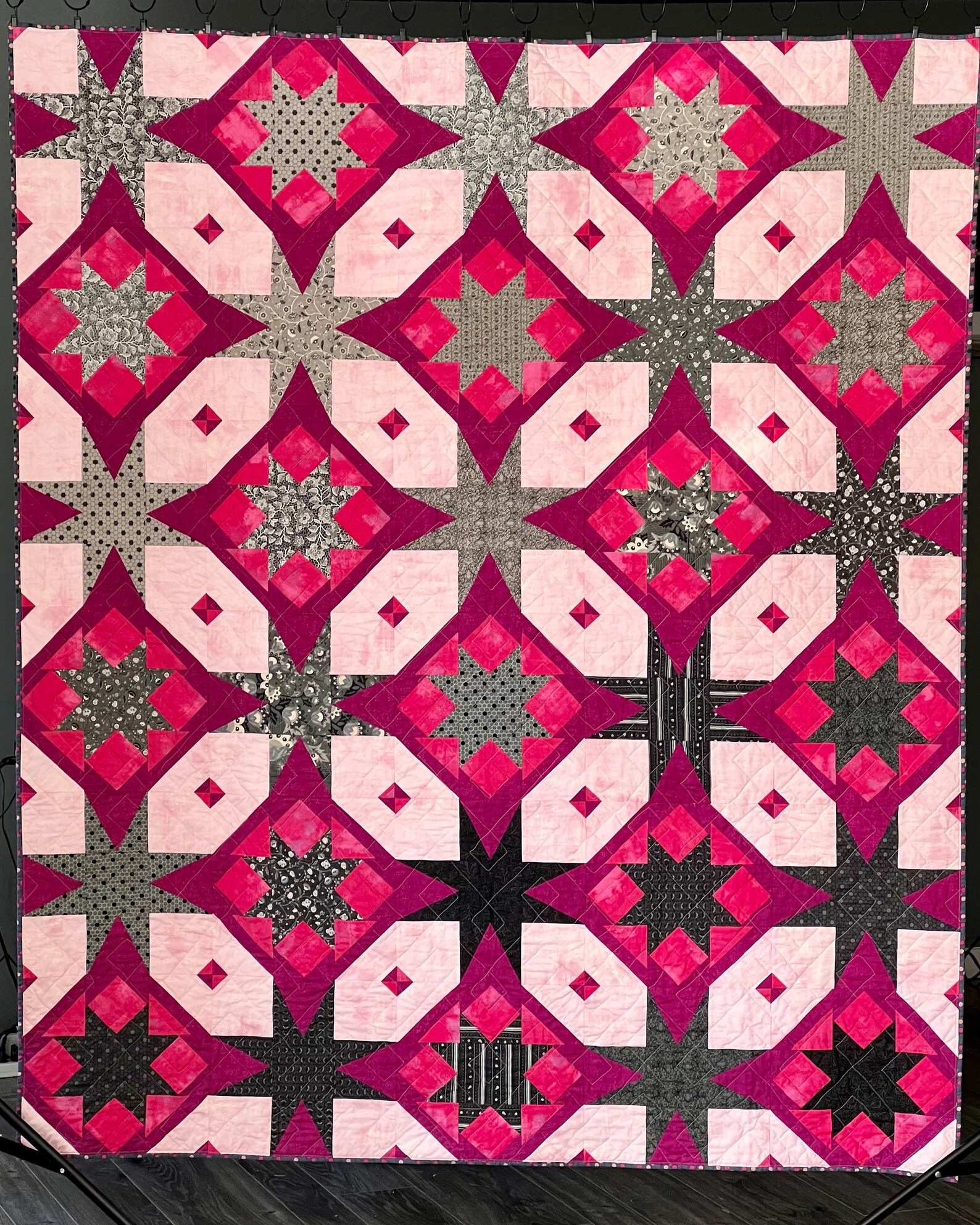Handmade Star Quilt, Throw Size Ombré Quilt, Ready to Ship, Modern Pink ...