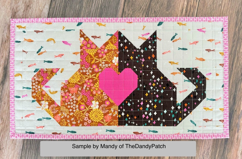 Purring Heart Mini Quilt Pattern, Cat Quilt - Etsy