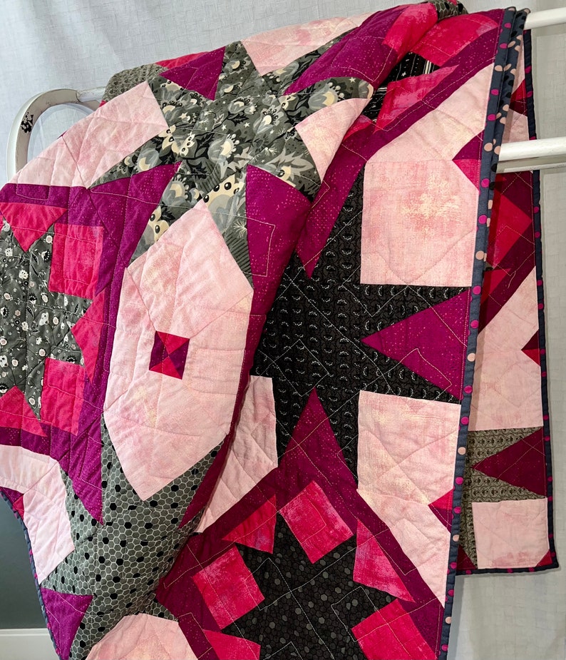 Handmade Star Quilt, Throw Size Ombré Quilt, Ready to Ship, Modern Pink ...
