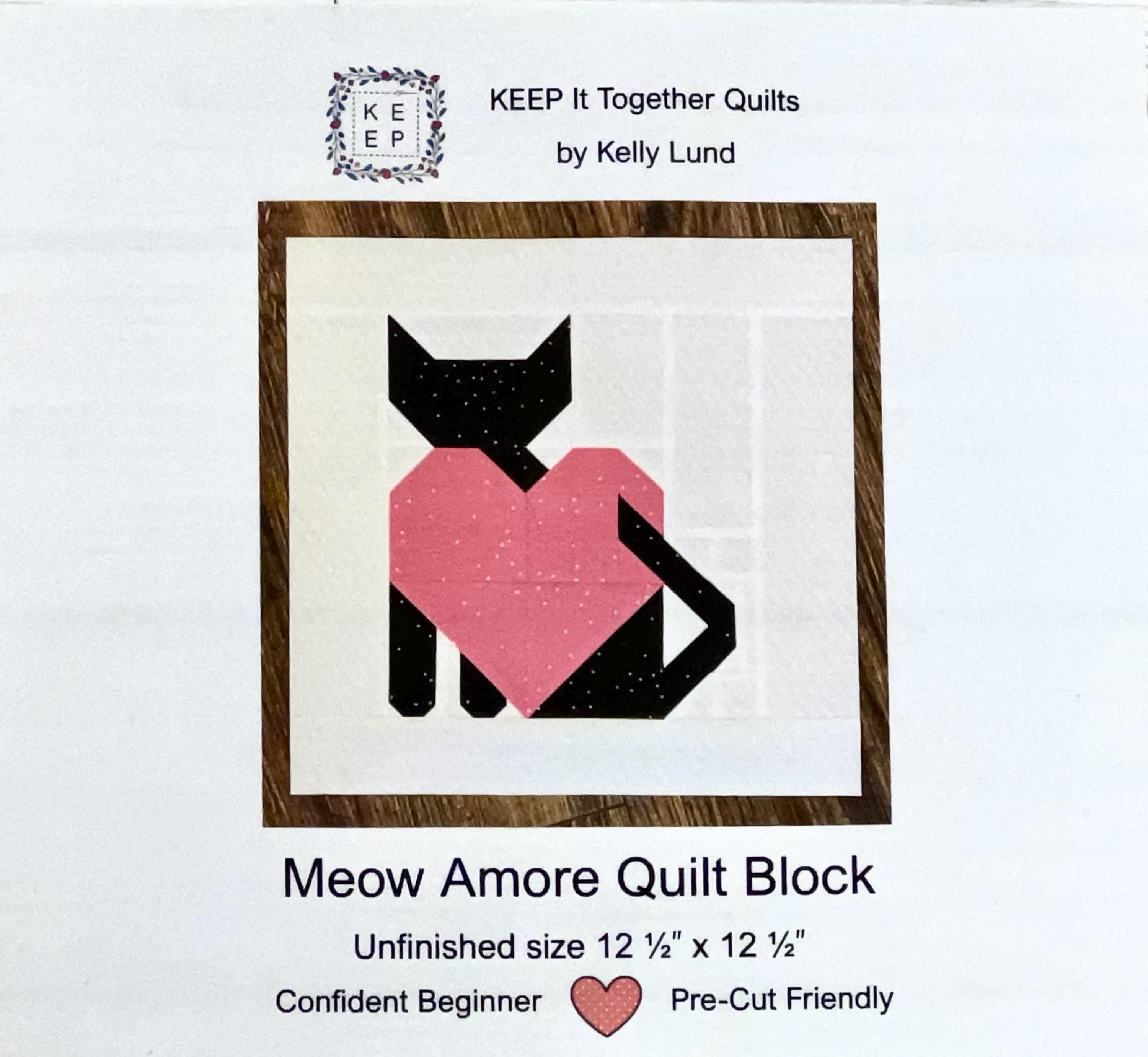 Meow Amore Quilt Block Pattern, Cat Quilt - Etsy