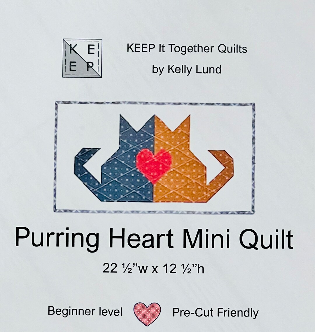 Purring Heart Mini Quilt Pattern, Cat Quilt - Etsy